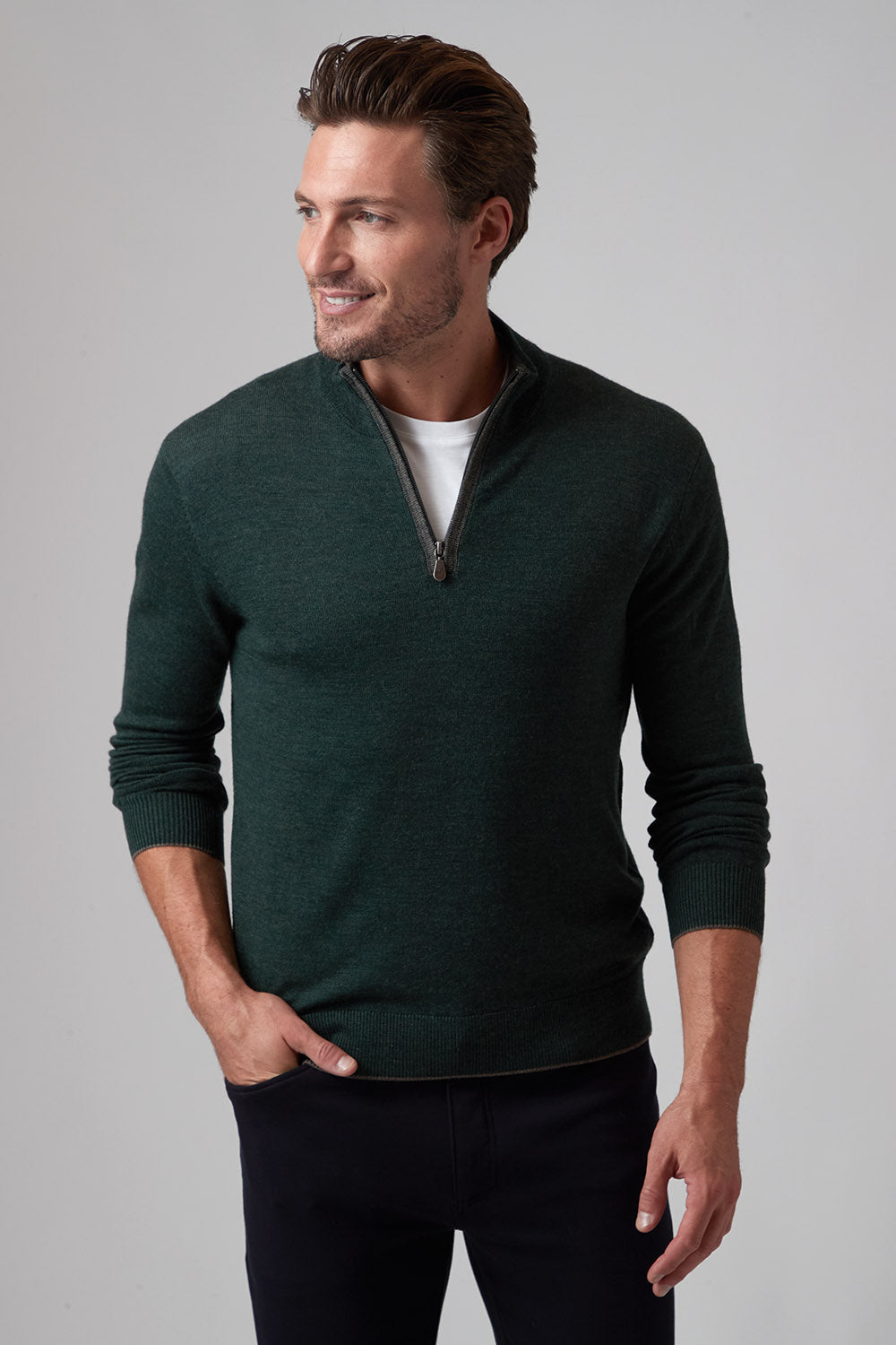 Raffi Quarter Zip Mock Neck Merino Wool Sweater – Seattle Raffi Quarter Zip Mock Neck Merino Wool Sweater – Seattle